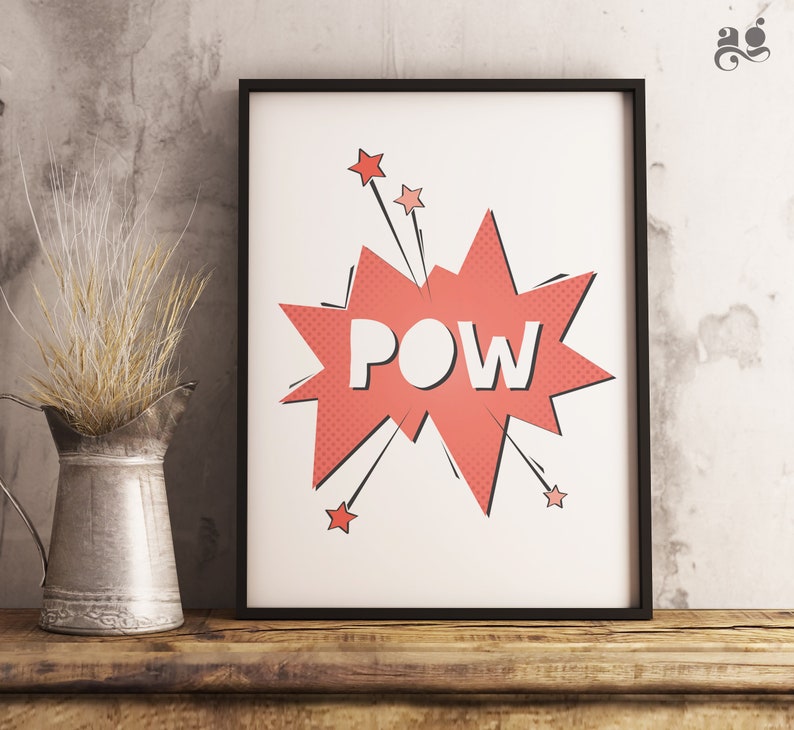 Superhero Decor Set of 3 Boom Pow Printable Wall Art Comic - Etsy
