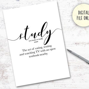 Study Definition Print, Study Room Decor, Study Art, Study Decor, Funny ...