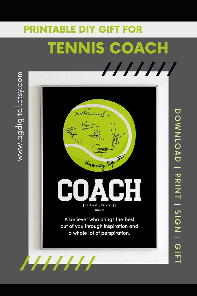 Tennis Coach Gift, Coach Printable, DIY Coach Team Signature, Coach ...
