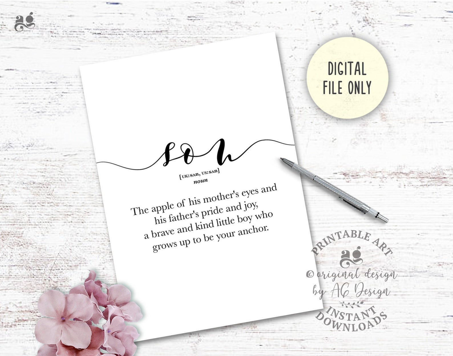 Son Definition Print Family Printables Father and Son Gifts - Etsy