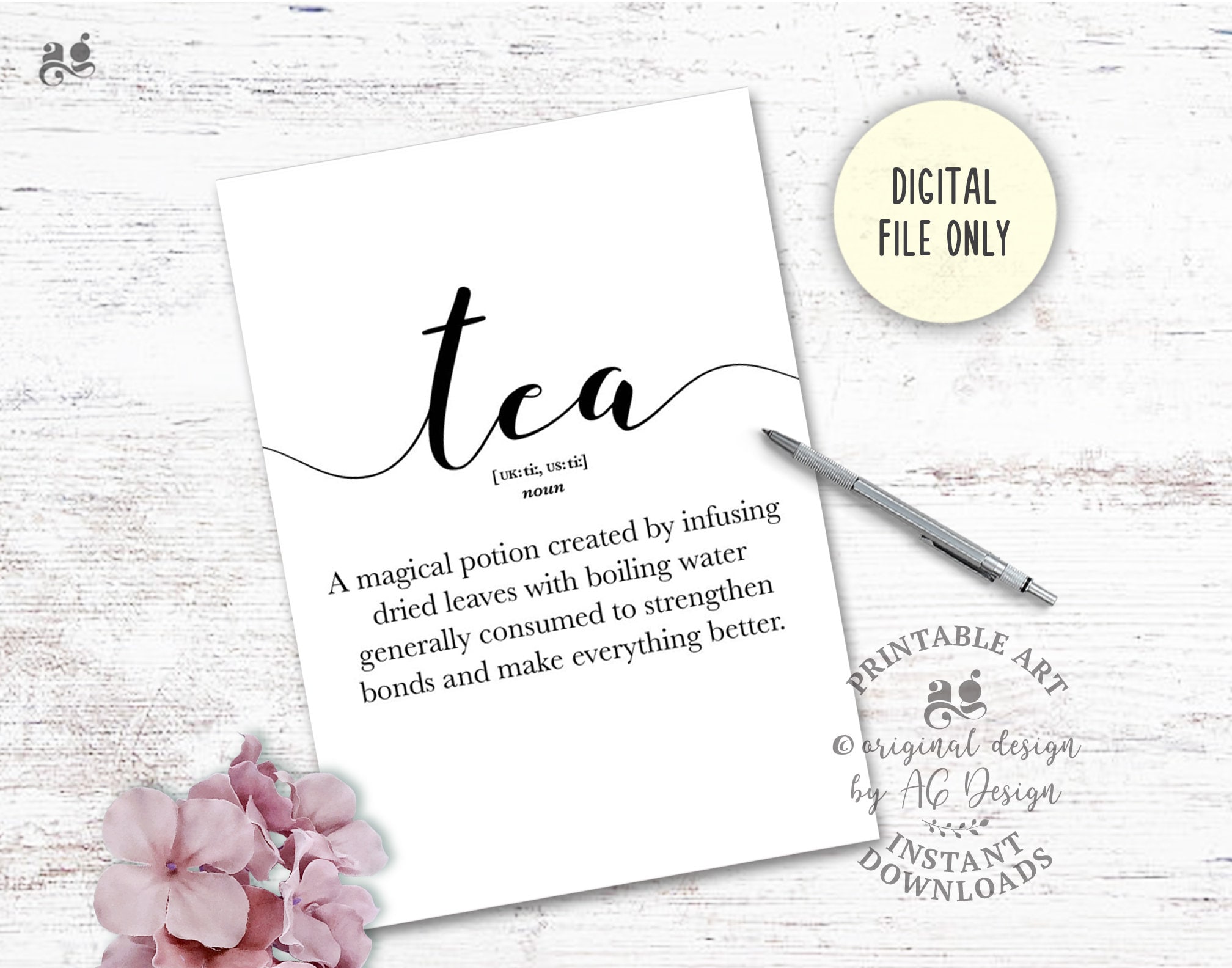 Tea Definition Wall Art Print Kitchen Wall Decor Tea Lover - Etsy UK