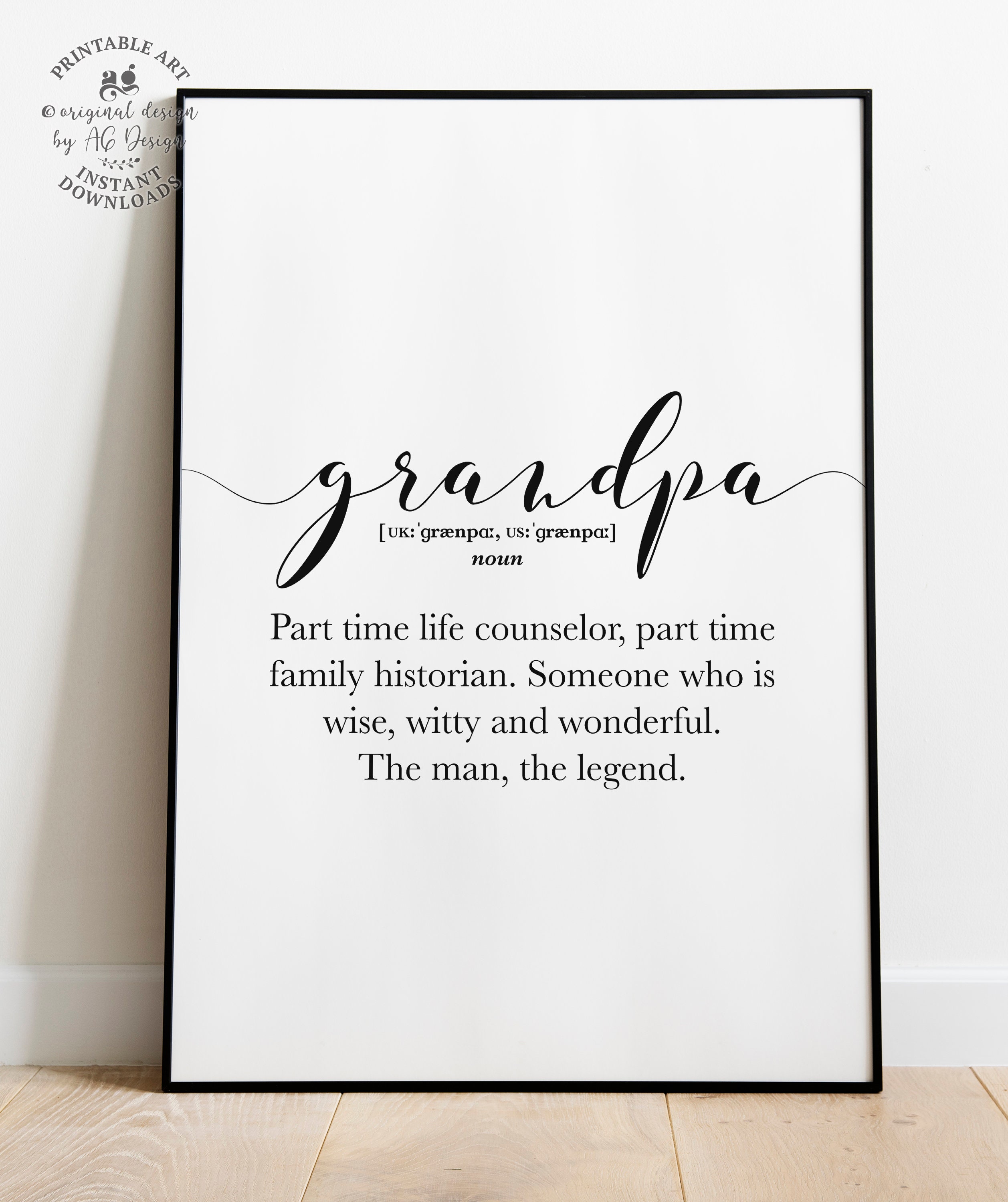 Grandpa Definition Prints, Printable Granddad Posters, Funny Gifts for ...