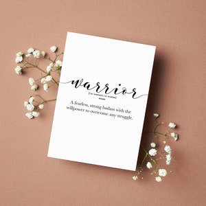 Printable Card for Warrior, Support Sympathy Card, Affirmation Cards ...