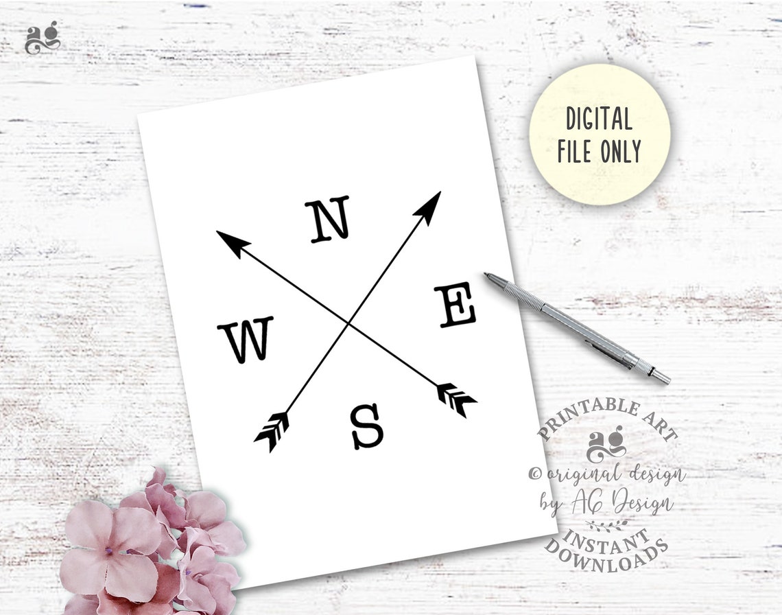 Compass Printable Art, Compass Wall Art, Nursery Print, Directions ...