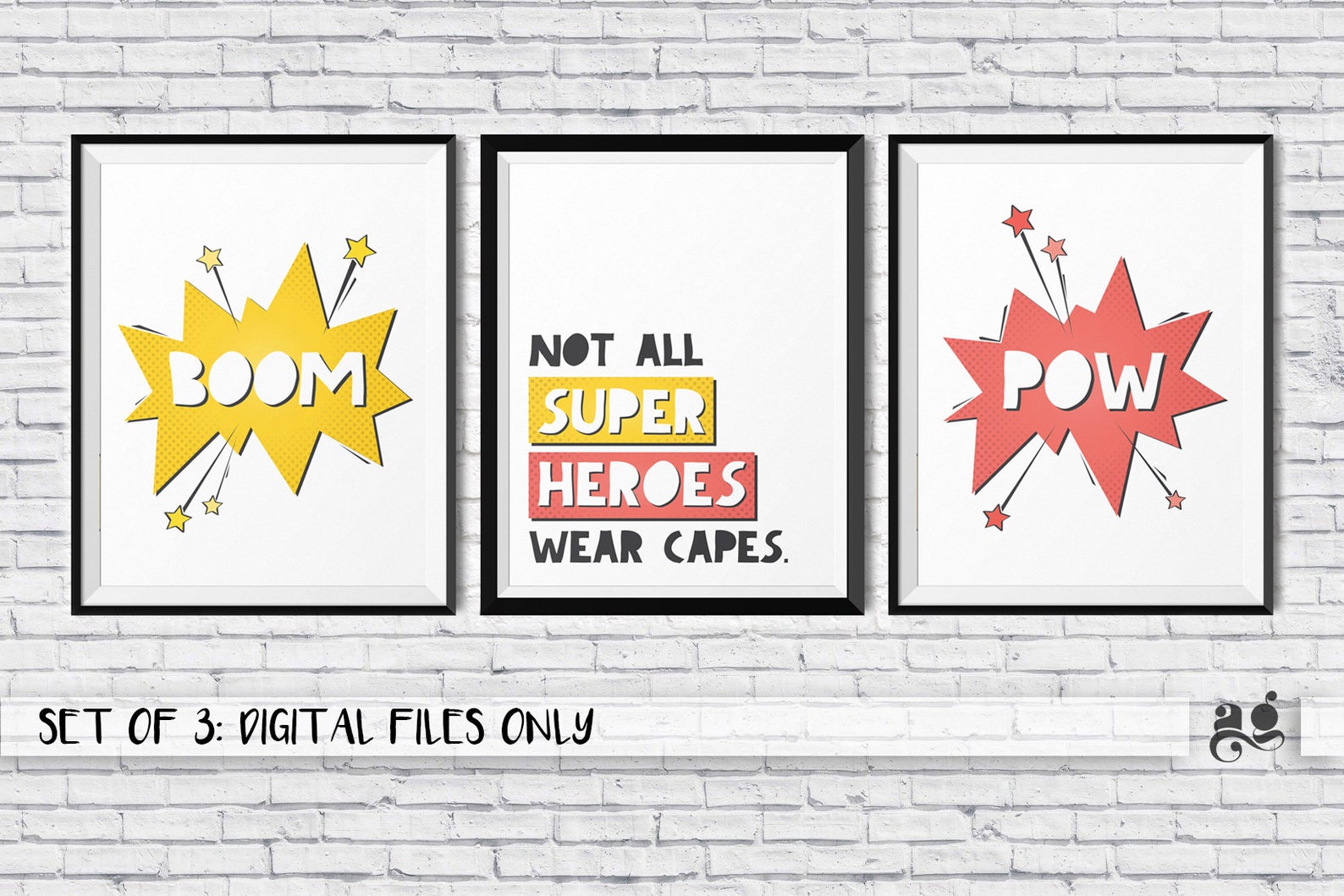 Superhero Decor Set of 3 Boom Pow Printable Wall Art Comic - Etsy