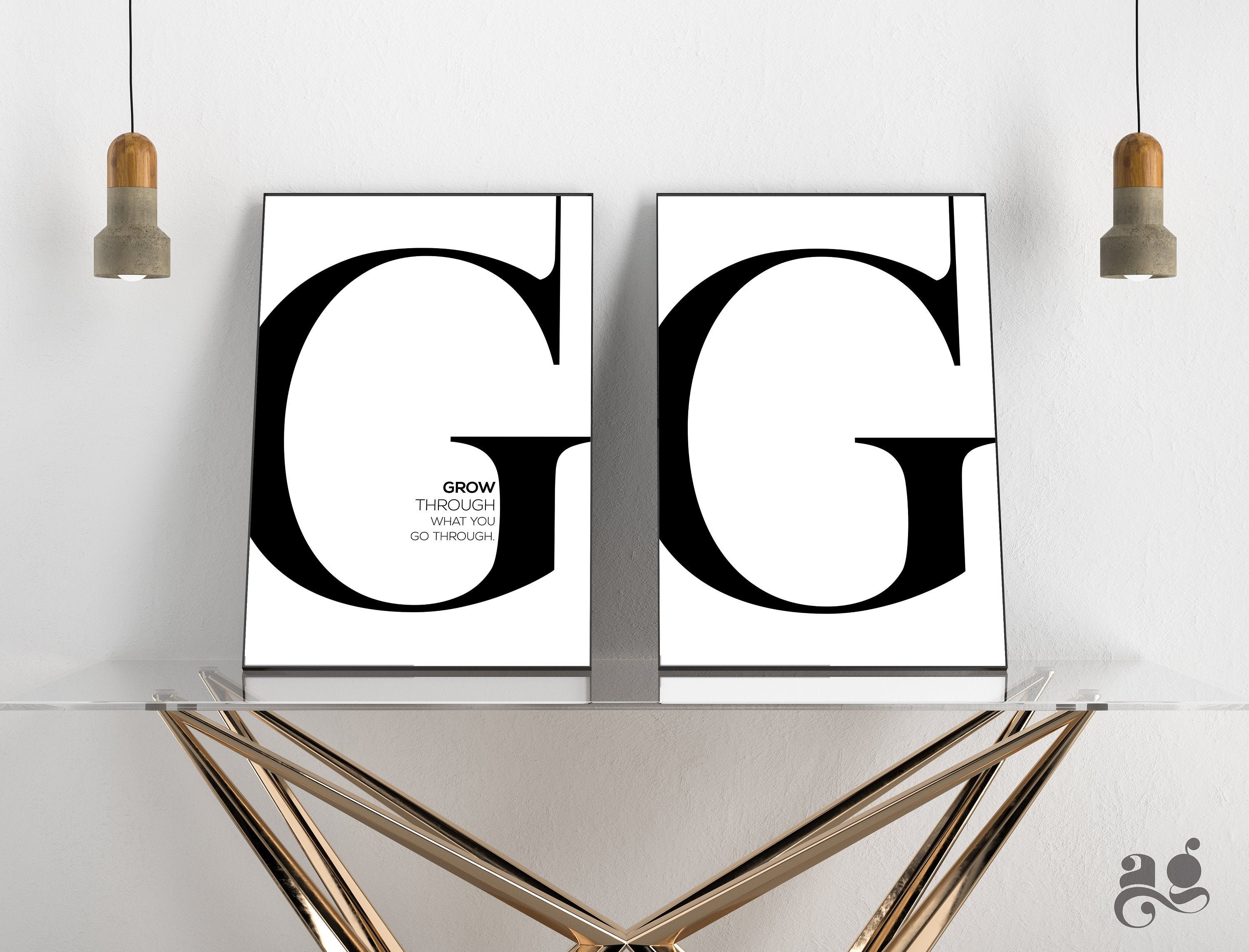 Buy Letter G Initial Print Set of 2, G Monogram Printable Poster With ...