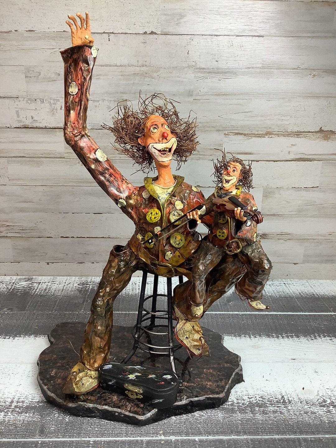 Very Rare Hobo Clown With Puppet Playing the Violin 19 on Granite Base ...