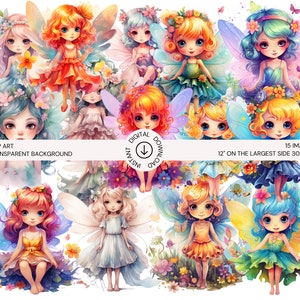 Watercolor Cute Fairy Clip Art Bundle | Flowers, Rainbows, Magical, 15 ...