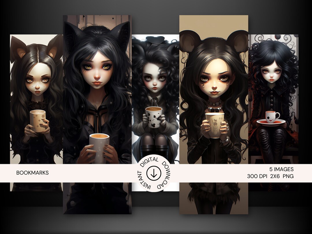 Printable Bookmarks 2x6 || Goth Girl Coffee - Etsy
