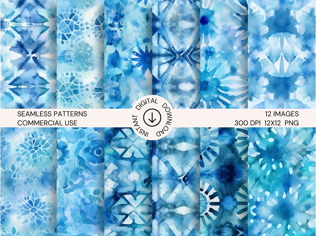 Tie-dye Seamless Pattern - Blue: Watercolor Tie Dye Digital Papers for ...
