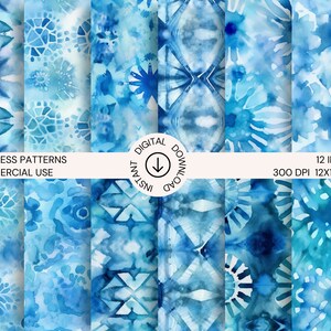 Tie-dye Seamless Pattern - Blue: Watercolor Tie Dye Digital Papers for ...