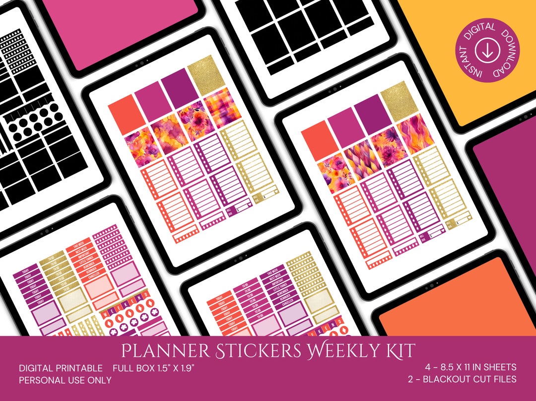 Magenta and Orange DIGITAL Planner Stickers - PRINTABLE Weekly Kit Cozy ...