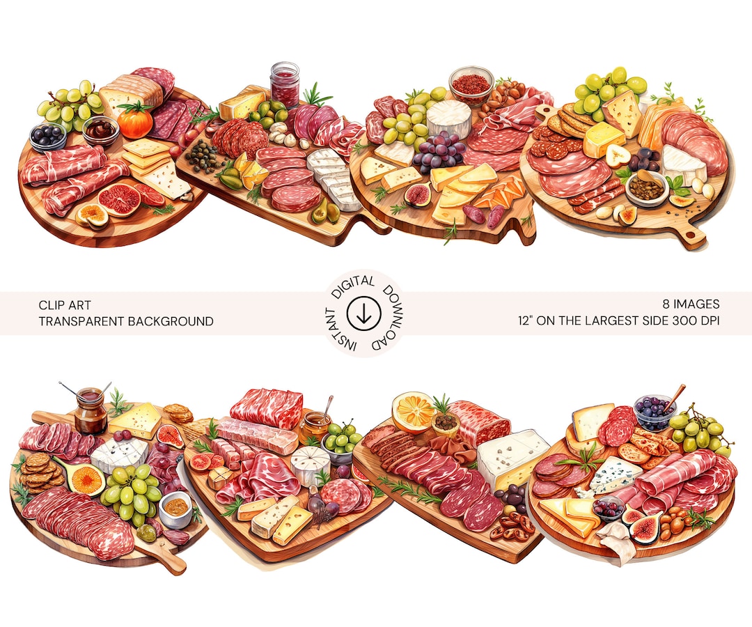Charcuterie Board Clip Art Bundle | Watercolor Meat Cheese Grapes ...