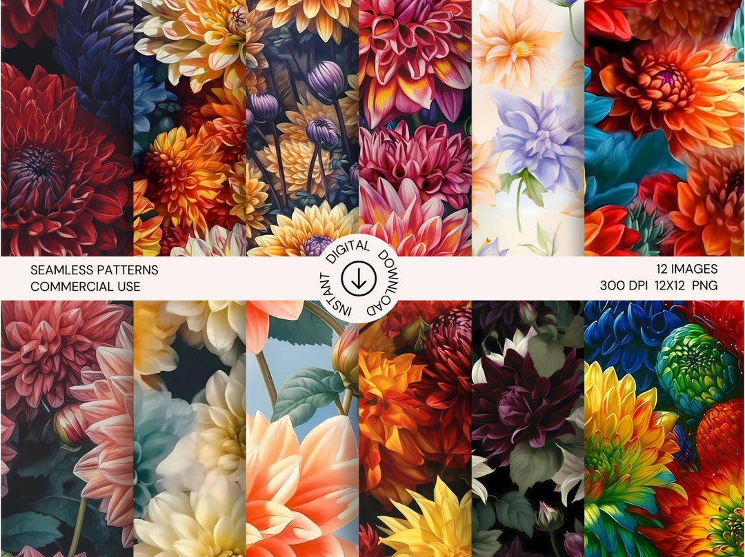 Floral Seamless Pattern - Dahlias: Watercolor Tie Dye Digital Papers ...