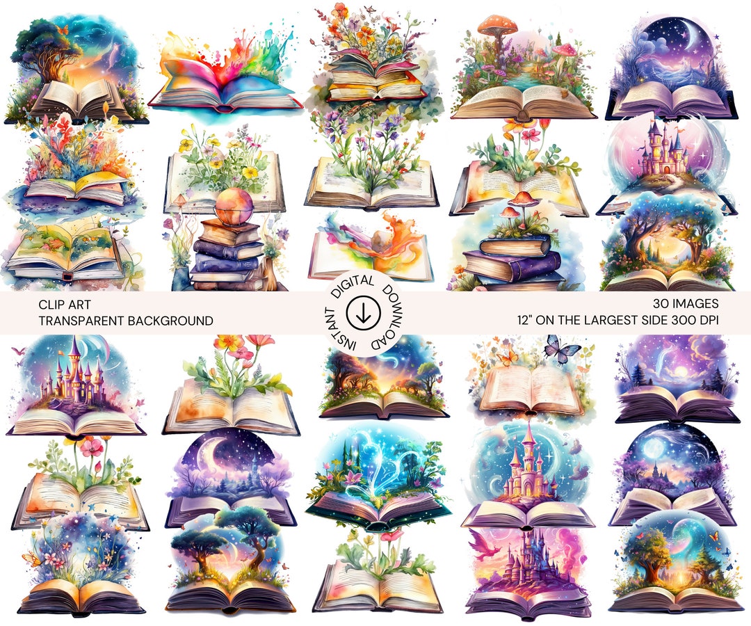 Watercolor Book Clip Art Bundle | Flowers, Magical, Night Sky ...