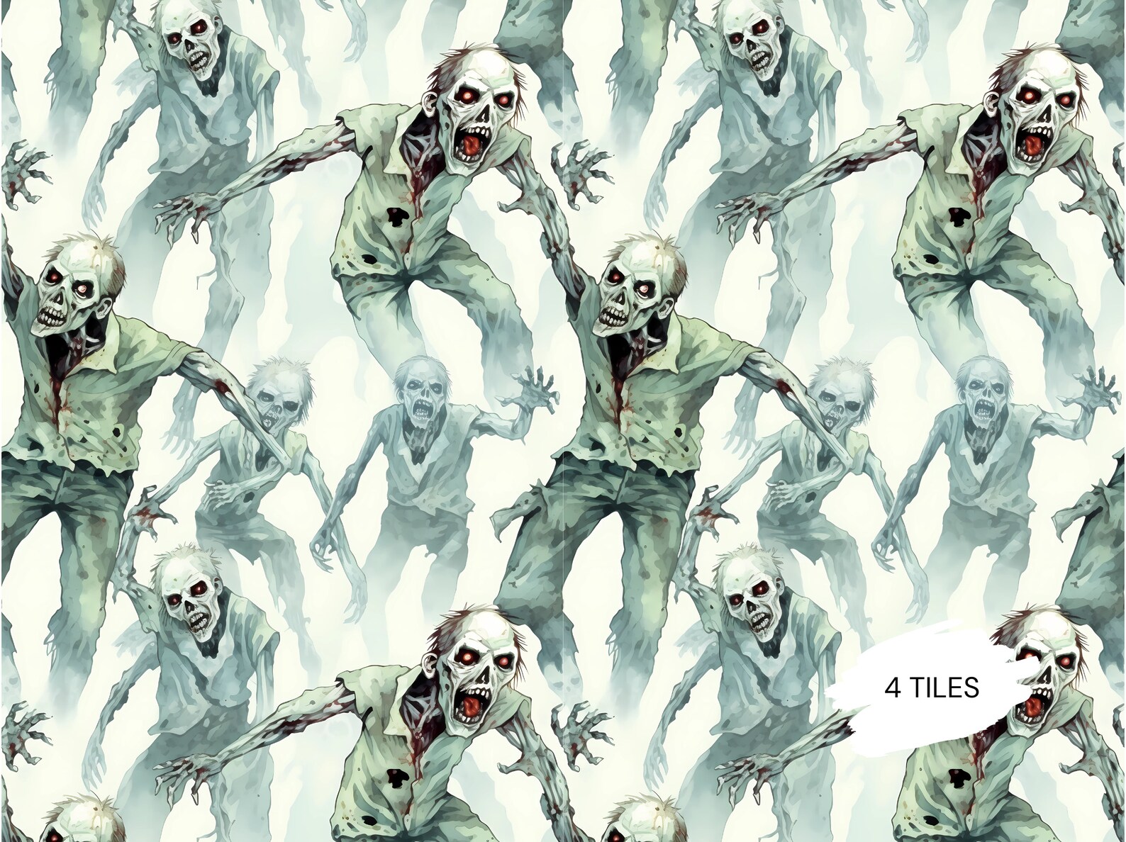 Zombies Seamless Pattern - Halloween Apocalypse: Watercolor Digital ...