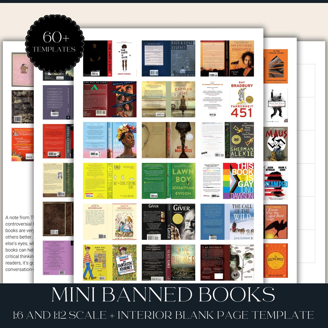 Miniature Books || Printable 1:12 .5"x.75" Set of 60+ Banned Books ...
