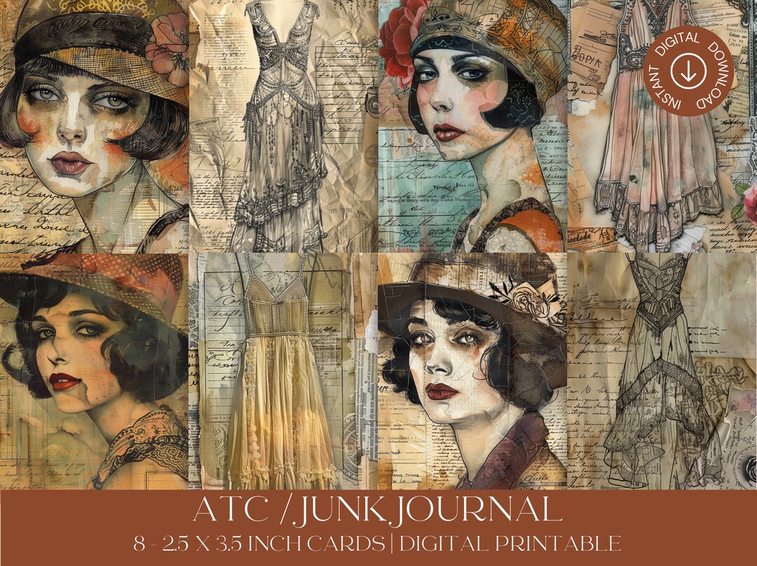 Vintage Charm Roaring 20s Printable ATC Junk Journal Cards Digital ...