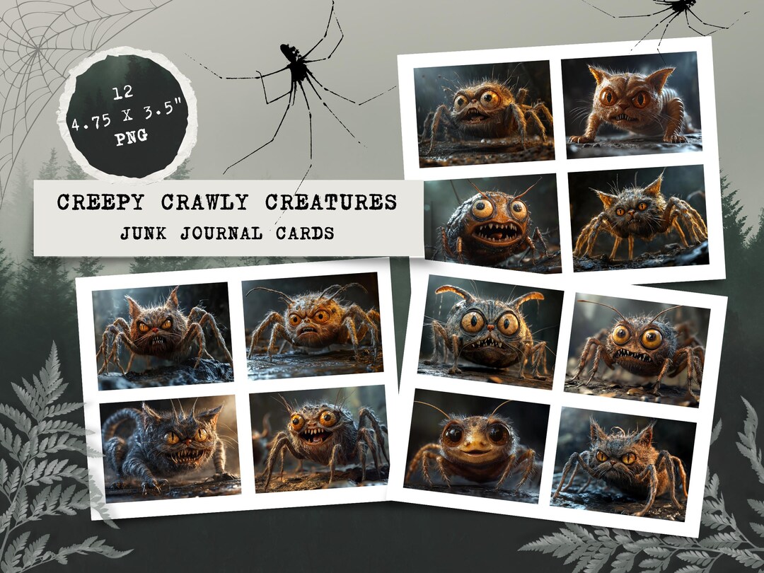 4.75x3.5" Junk Journal Cards || Creepy Crawly Creatures Printable ...