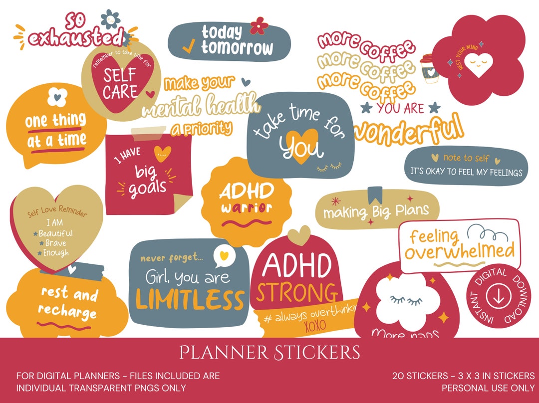 ADHD DIGITAL Planner Stickers Aesthetic- Printable Add-on - Color ...
