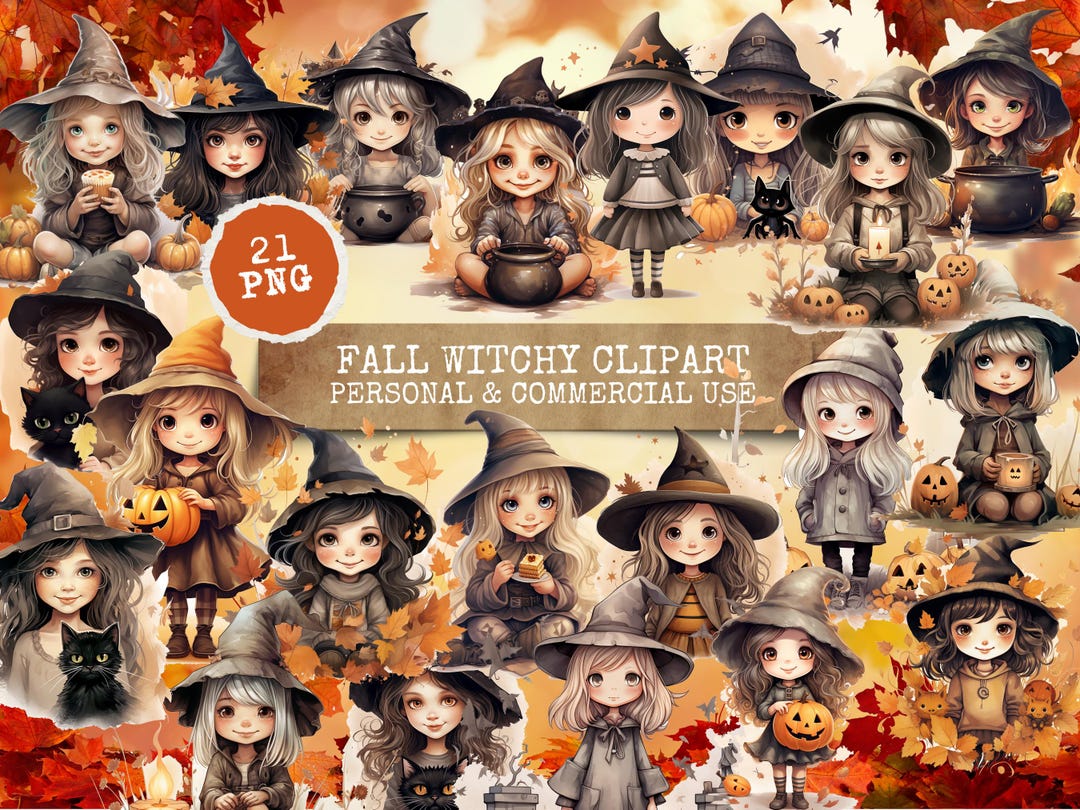 Watercolor Witch Clip Art Bundle | 21 Pngs, Halloween, Cute - Etsy
