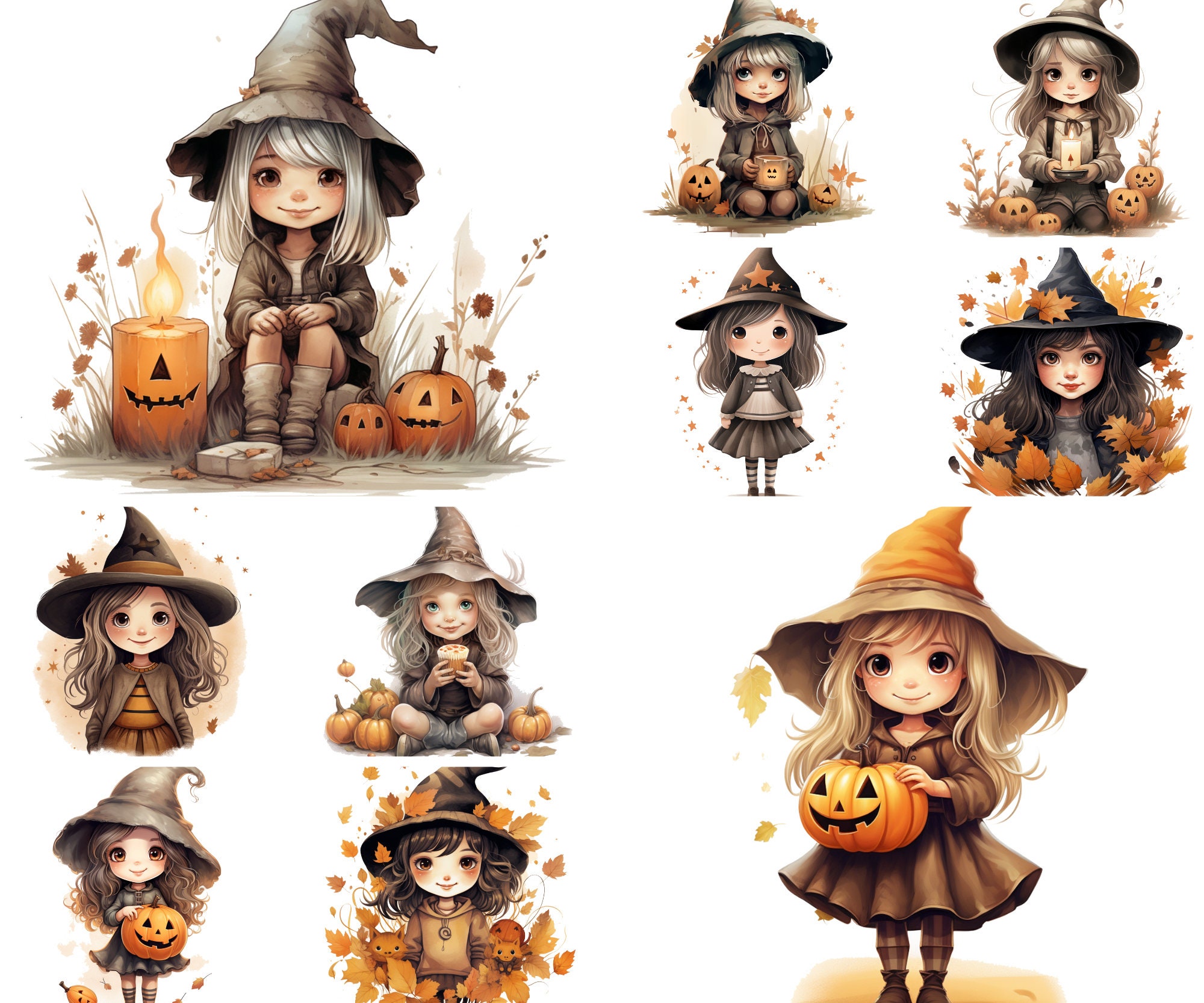 Watercolor Witch Clip Art Bundle | 21 Pngs, Halloween, Cute - Etsy