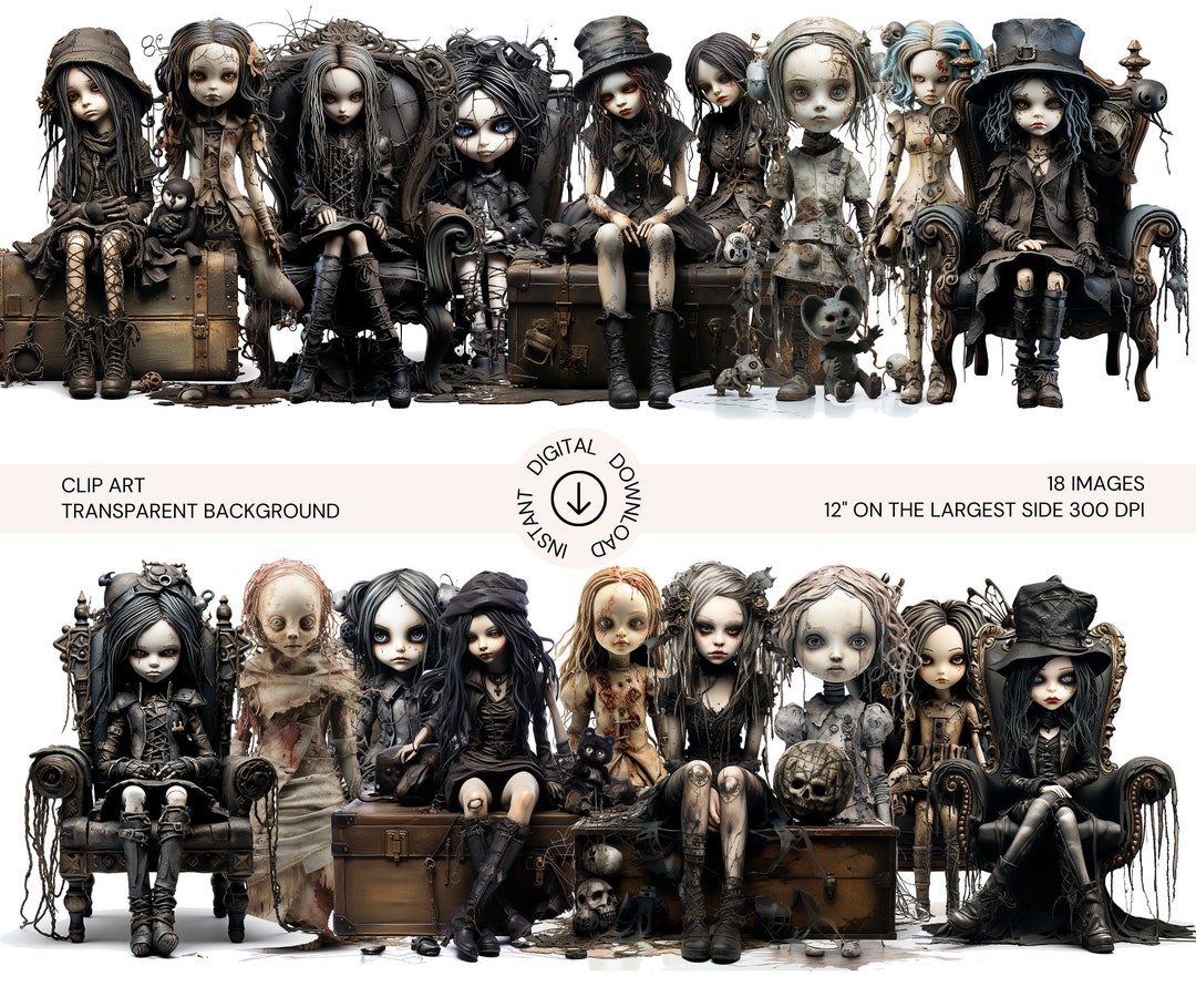 Creepy Dolls Clip Art Bundle | Printable Ephemera Halloween Macabre ...