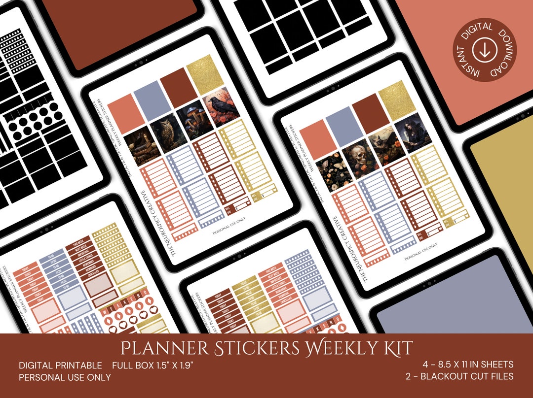 Dark Academia DIGITAL Planner Stickers Aesthetic- PRINTABLE Weekly Kit ...