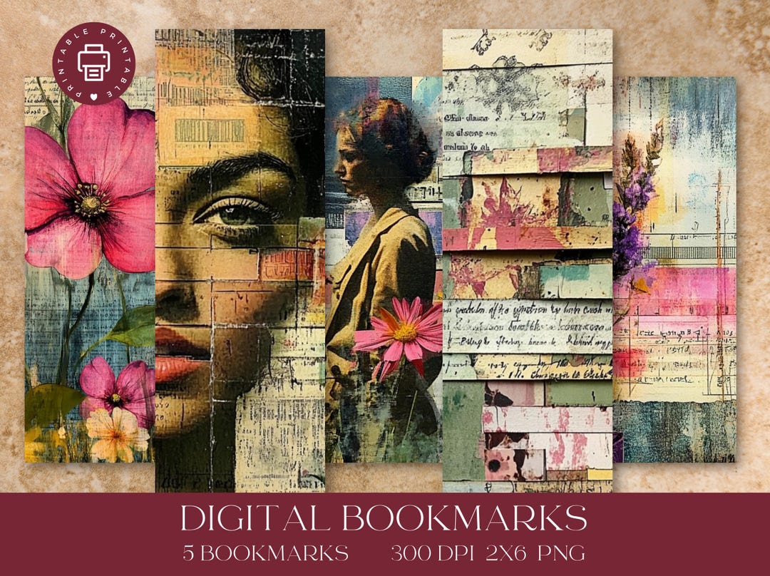 Retro-inspired Bookmarks Set || Vintage Collage, Textured Paper Layers ...