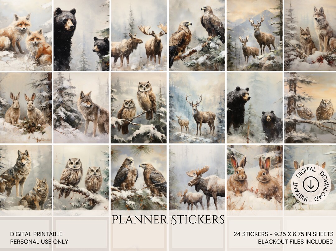 Winter Woodland Animals DIGITAL Planner Stickers Aesthetic PRINTABLE ...