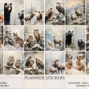 Winter Woodland Animals DIGITAL Planner Stickers Aesthetic- PRINTABLE ...