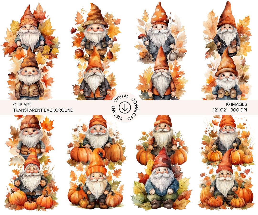 Scandinavian Gnome Clip Art Bundle | 20 Pngs, Fall, Halloween, Cute ...