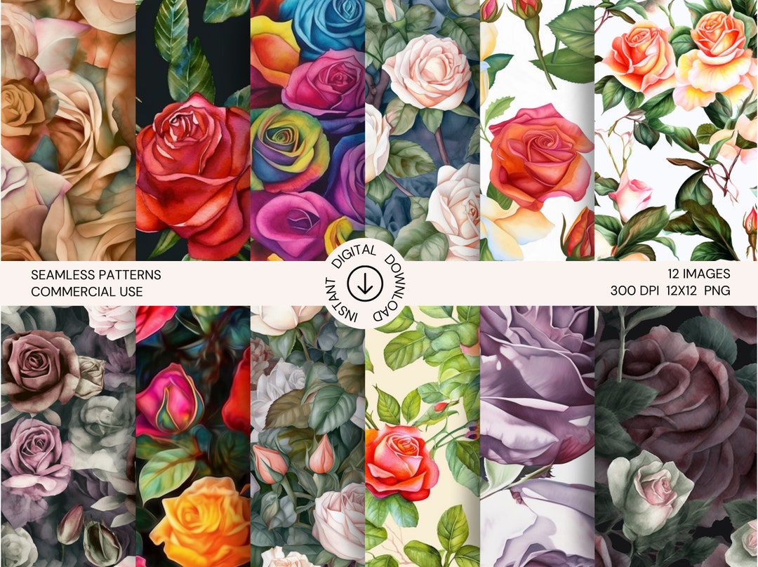 Floral Seamless Pattern - Roses: Digital Papers for Instant Download ...