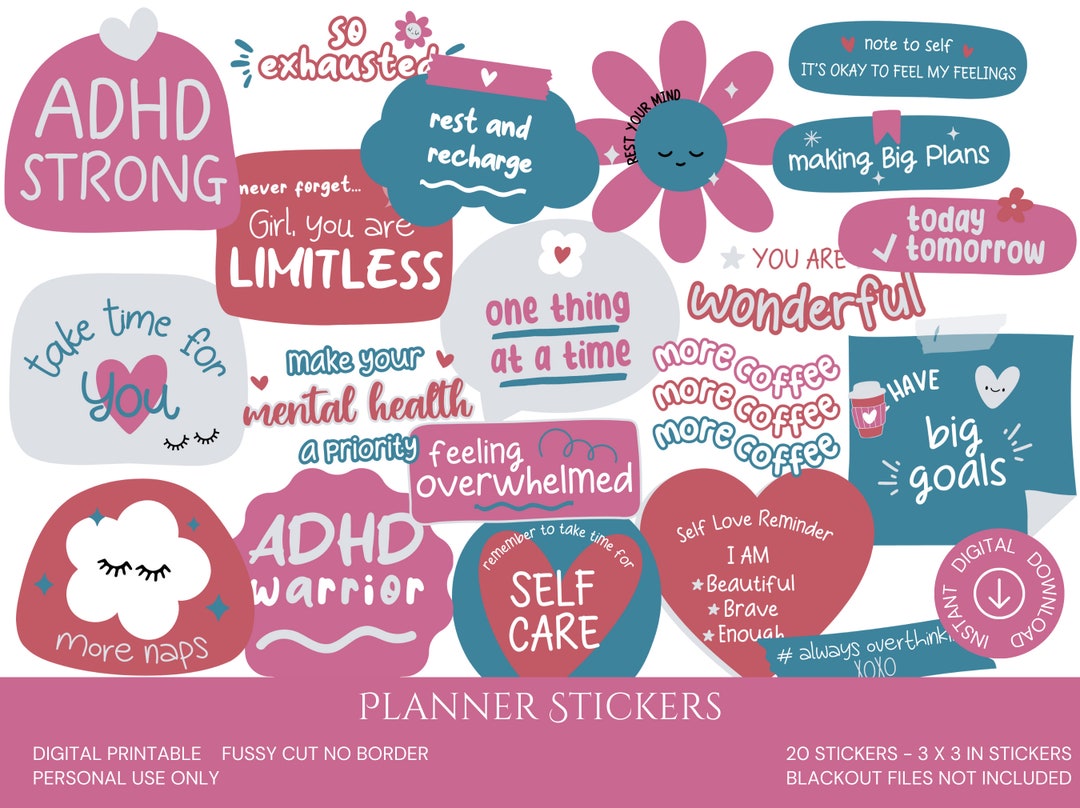 ADHD DIGITAL Planner Stickers Aesthetic Printable Add-on Color Palette ...