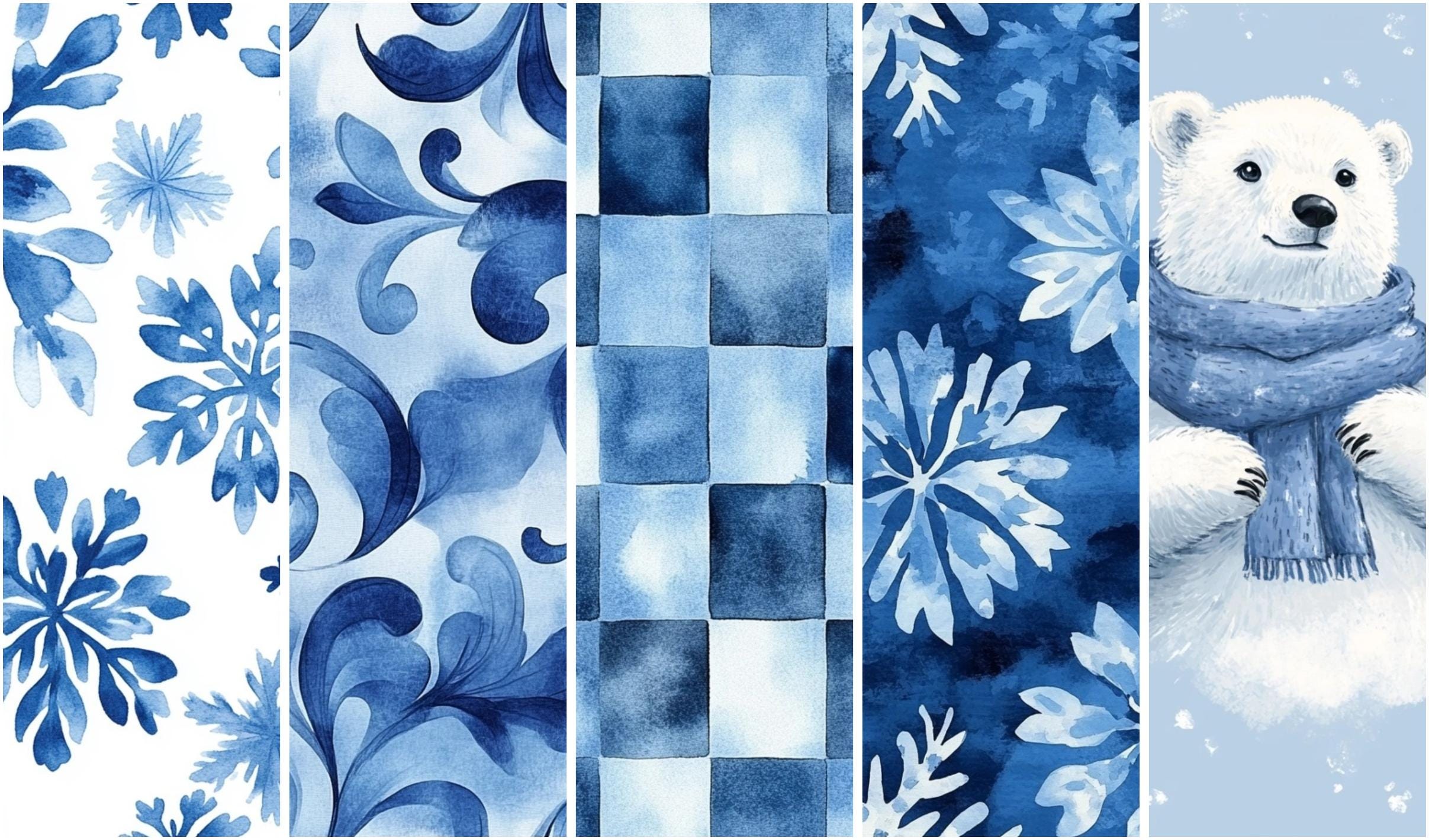 2 X 6 Printable Bookmarks Polar Bear Blue Winter Wonderland Watercolor ...