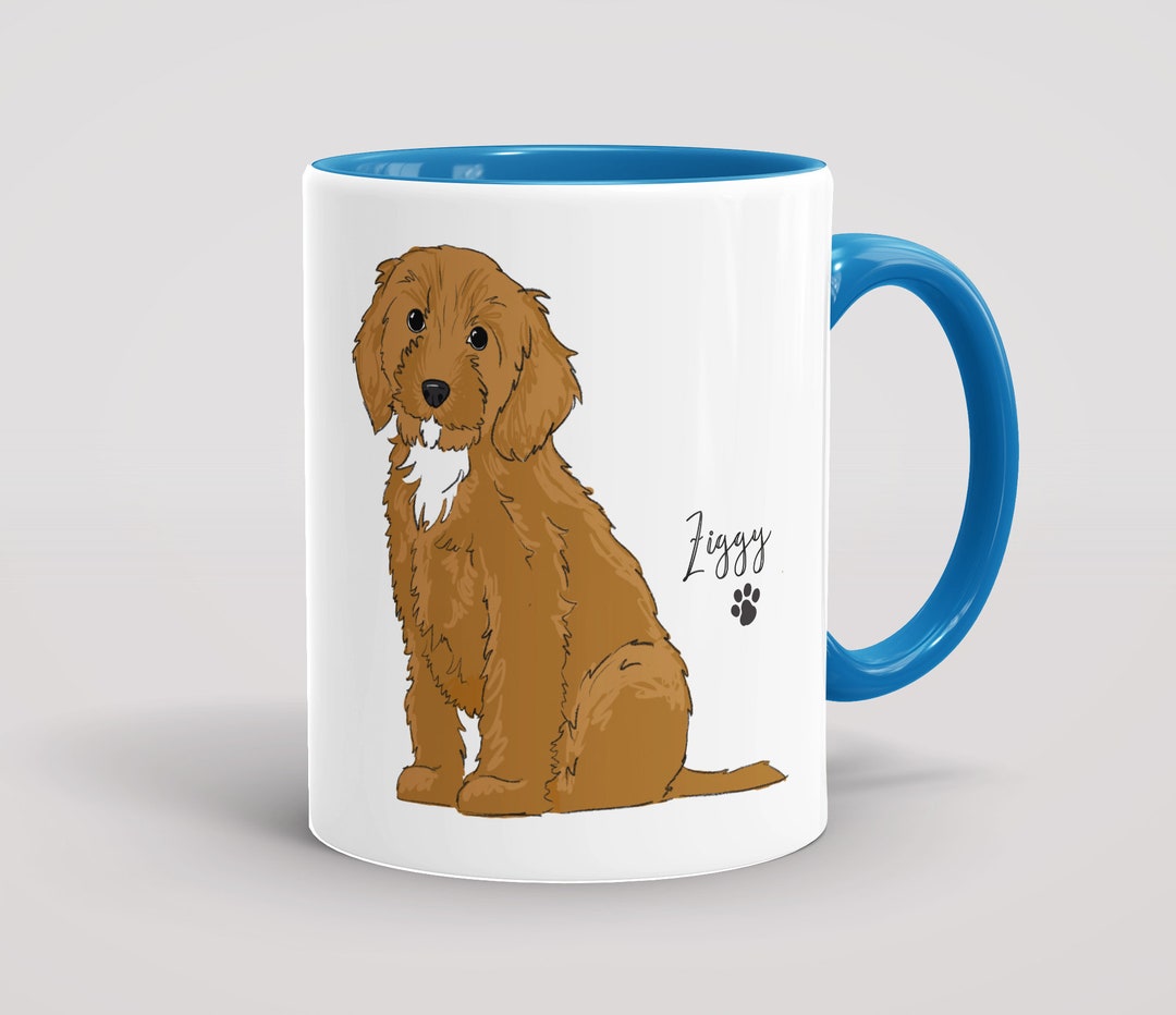 Personalised Caramel Cockapoo Mug, Bespoke Illustrated Dog, Pink, Red ...