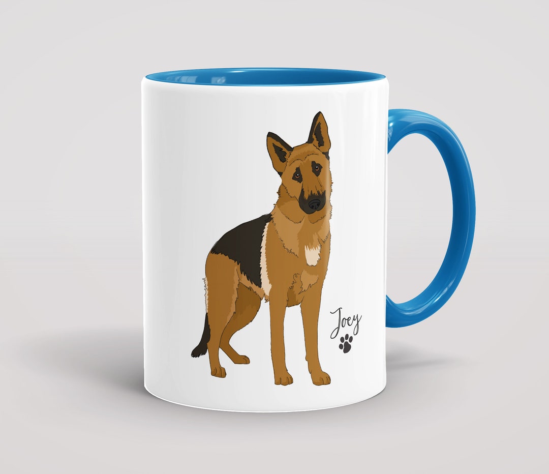 Personalised German Shepherd Mug, Bespoke Alsatian Illustrated Dog ...