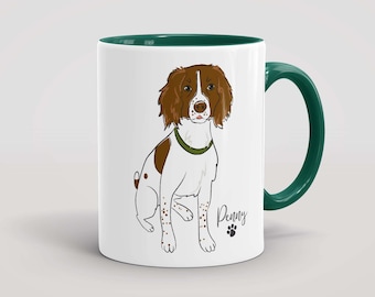 Personalised Springer Spaniel Mug, Bespoke Illustrated Dog, Pink, Red ...