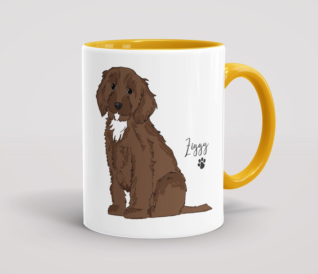 Personalised Brown Cockapoo Mug, Bespoke Illustrated Dog, Pink, Red ...
