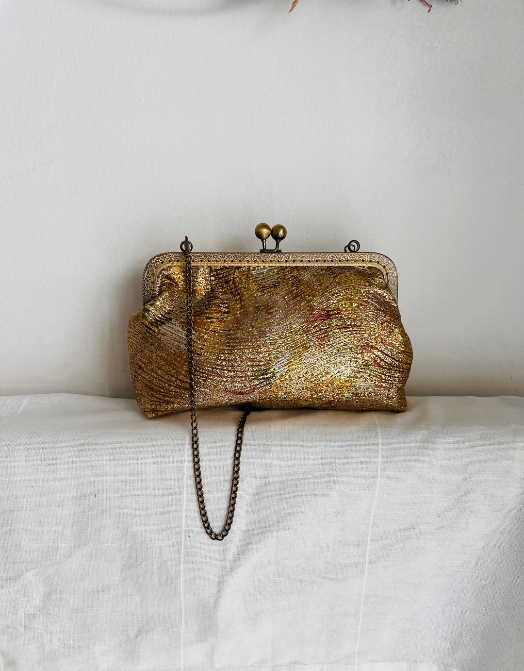Click Clac Bag in Golden Fabric - Etsy