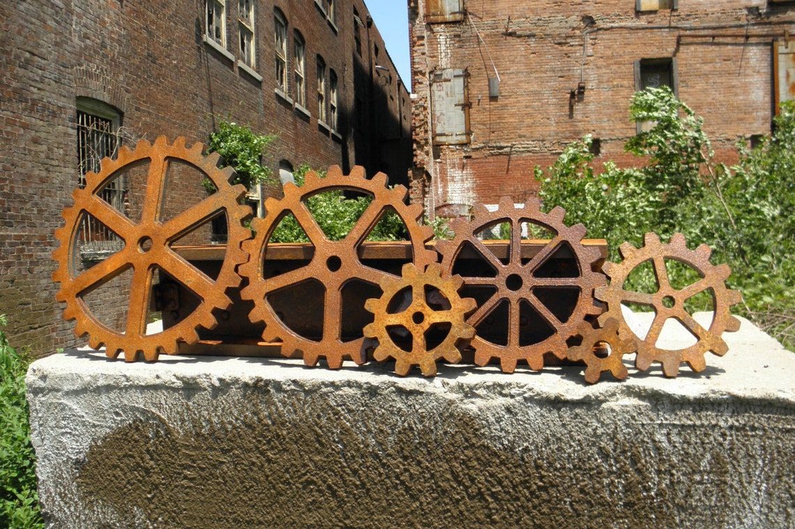 Large Wood Gear Set, Faux Iron Gears, Sprocket, Pulley, Steampunk ...