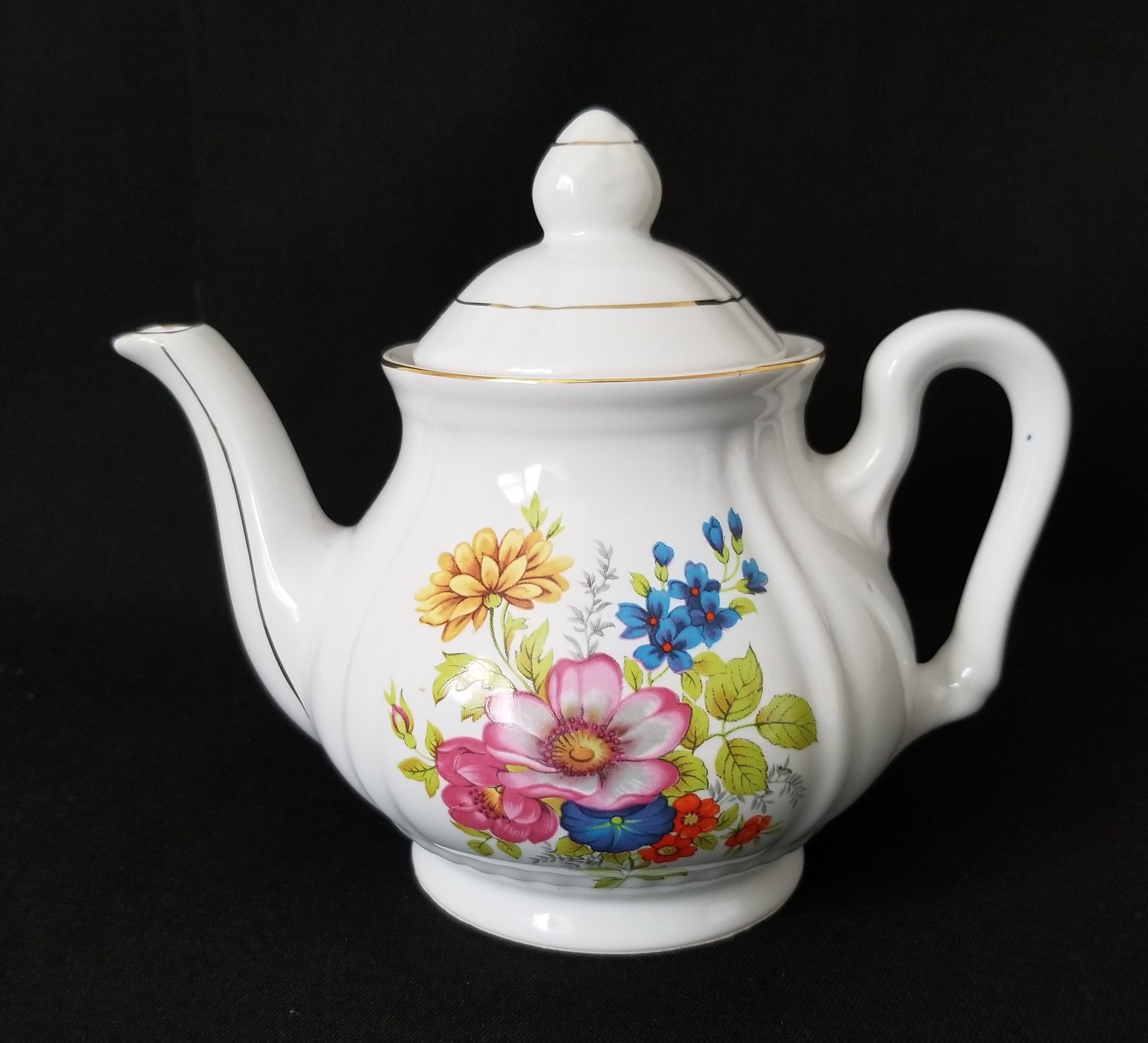 Vintage Teapot With Floral Design by Davar - 1970s - Etsy