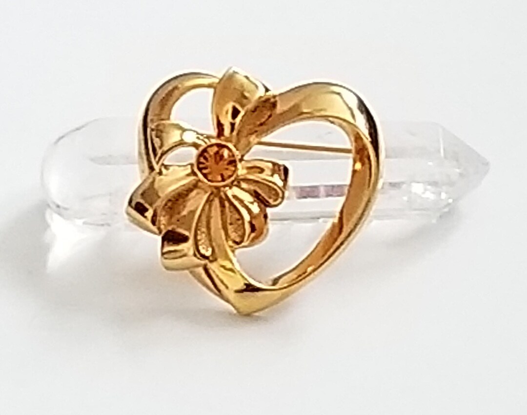 Heart Pin With Simulated Topaz Stone November Birthstone Heart Brooch ...