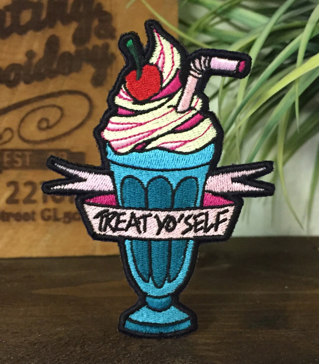 Funny Gift Treat Yo'self Milkshake Patch Iron-on Embroidery Gift ...