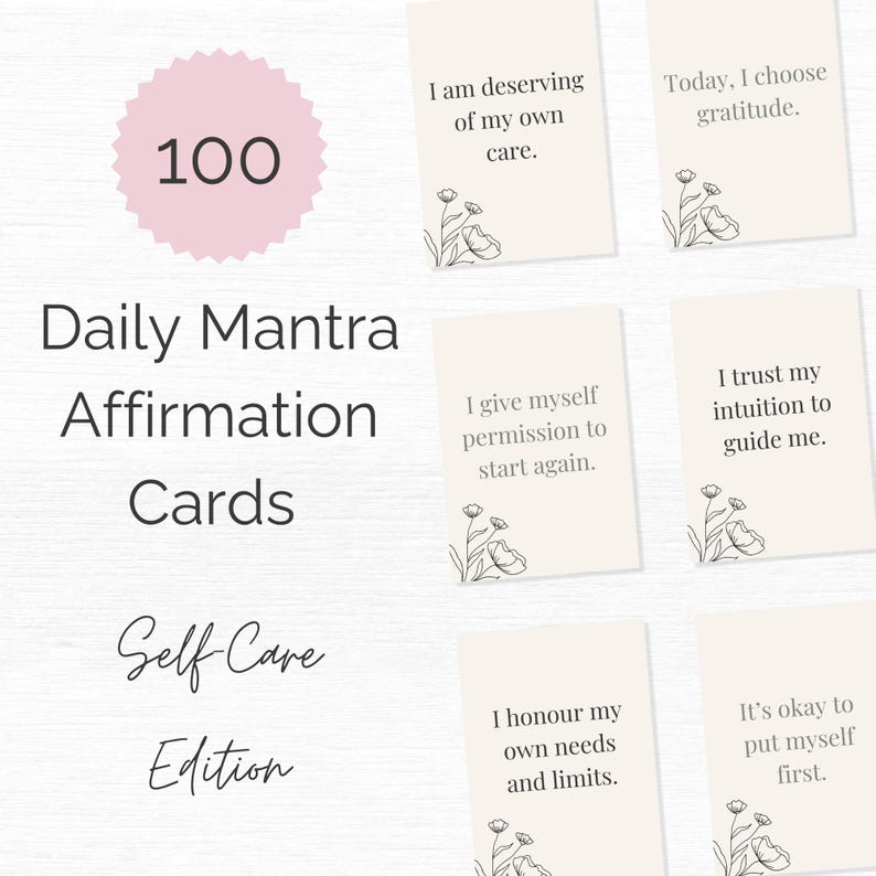 Printable Self-care Affirmation Card Deck | 100 Positive Mantras | Digital Download - Etsy