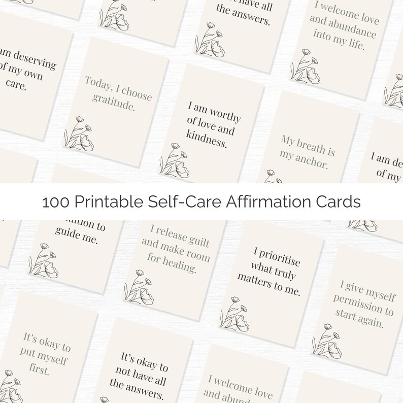 Printable Self-care Affirmation Card Deck | 100 Positive Mantras | Digital Download - Etsy