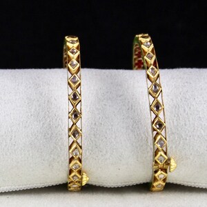 Classic Antique Flat DIAMOND Studded in 22K GOLD Jadau Meena BANGLES ...