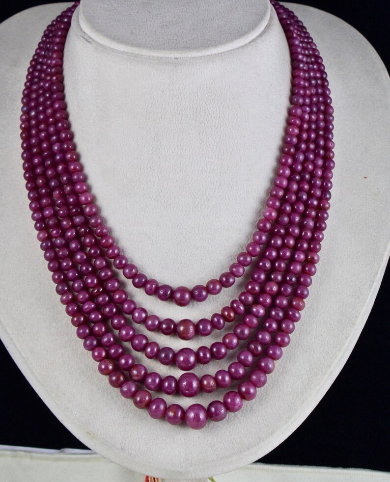 5 Line 873 Cts Natural Untreated RUBY ROUND BEADS Gemstone - Etsy