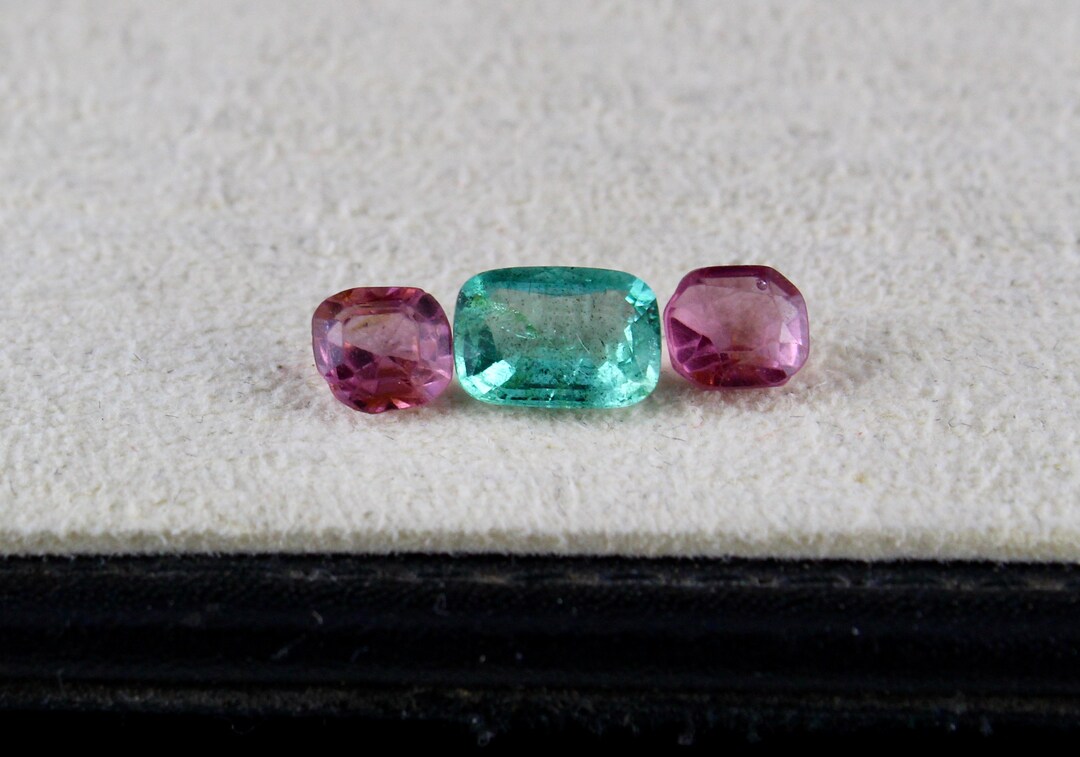 Natural Old Spinel EMERALD Cushion Cut 3 Pcs 2.58 Carats GEMSTONE RING ...
