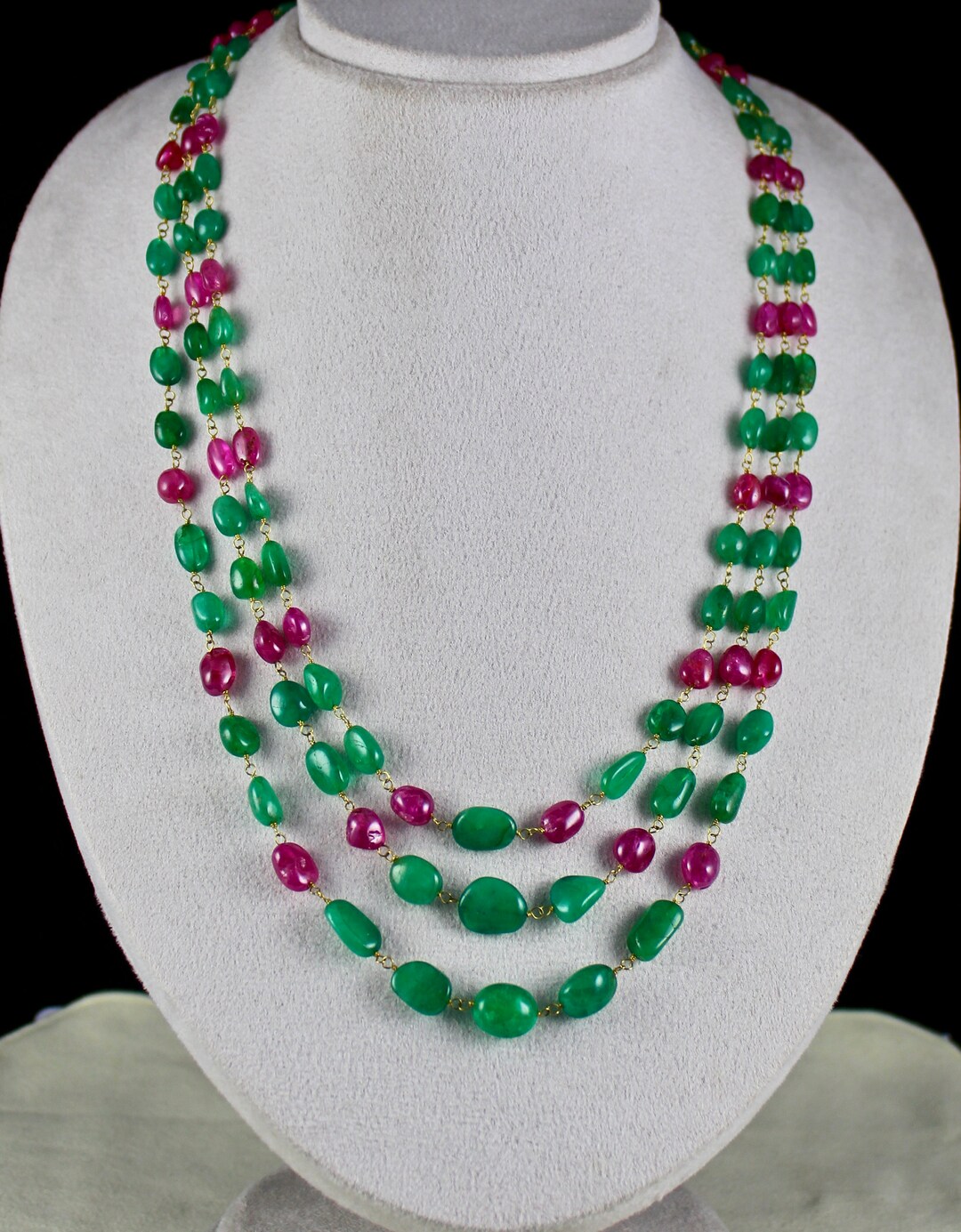 Natural Colombian Emerald Burma Ruby Beads 347 Ct 18K Gold Diamond ...
